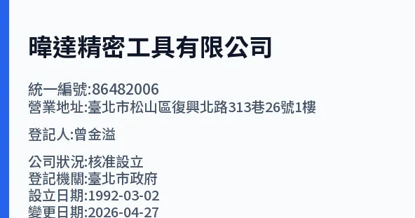 暐達精密工具有限公司的照片-統編 86482006(臺北市) 公司登記資料與營業項目詳細圖表