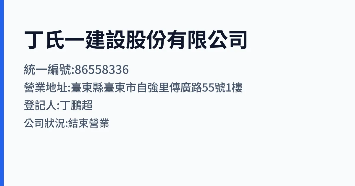 丁氏一建設股份有限公司 - 統編 86558336(臺東縣) 公司登記資料與營業項目詳細圖表