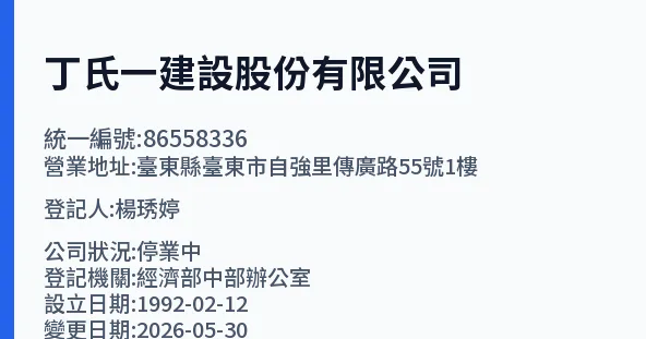 丁氏一建設股份有限公司的照片-統編 86558336(臺東縣) 公司登記資料與營業項目詳細圖表