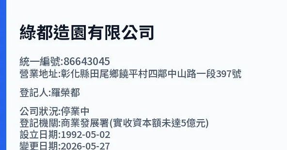 綠都造園有限公司的照片-統編 86643045(彰化縣) 公司登記資料與營業項目詳細圖表