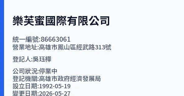 樂芙蜜國際有限公司的照片-統編 86663061(高雄市) 公司登記資料與營業項目詳細圖表