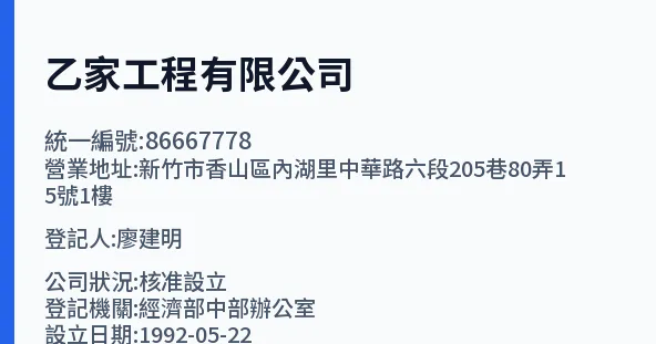 乙家工程有限公司的照片-統編 86667778(新竹市) 公司登記資料與營業項目詳細圖表