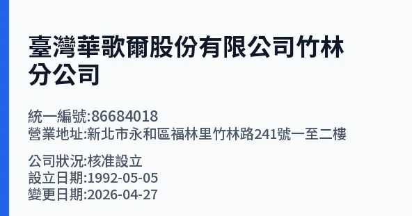 臺灣華歌爾股份有限公司竹林分公司的照片-統編 86684018(新北市) 公司登記資料與營業項目詳細圖表