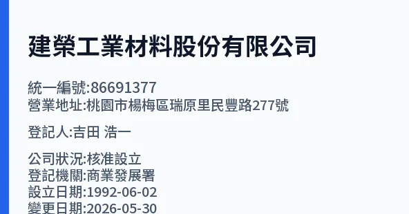 建榮工業材料股份有限公司的照片-統編 86691377(桃園市) 公司登記資料與營業項目詳細圖表