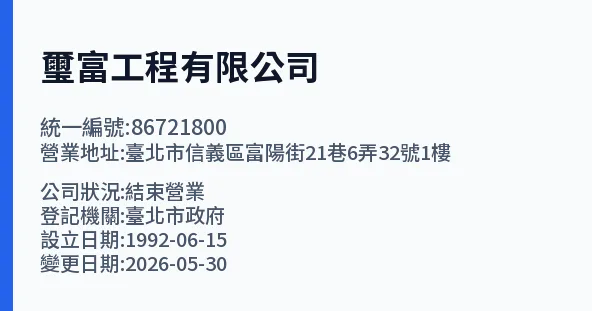 璽富工程有限公司的照片-統編 86721800(臺北市) 公司登記資料與營業項目詳細圖表