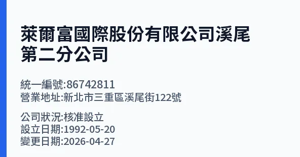 萊爾富國際股份有限公司溪尾第二分公司的照片-統編 86742811(新北市) 公司登記資料與營業項目詳細圖表