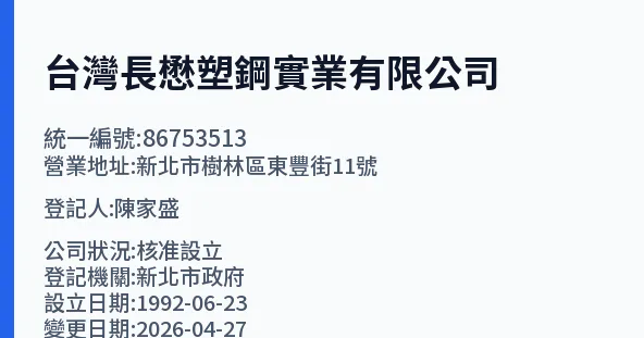 台灣長懋塑鋼實業有限公司的照片-統編 86753513(新北市) 公司登記資料與營業項目詳細圖表