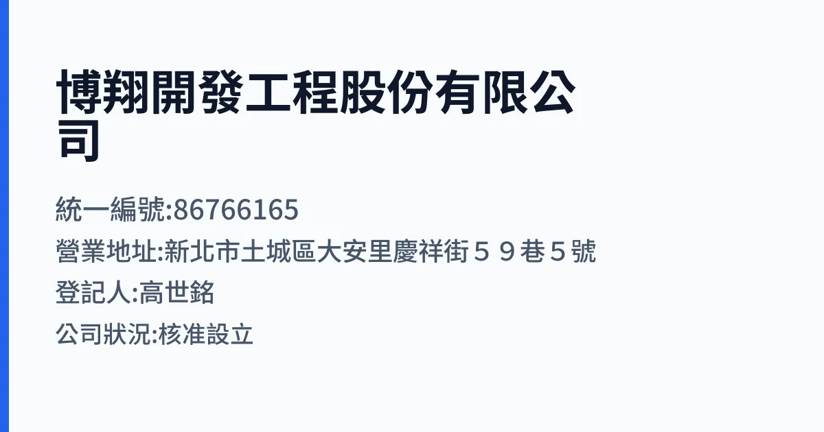 博翔開發工程股份有限公司 - 統編 86766165(新北市) 公司登記資料與營業項目詳細圖表