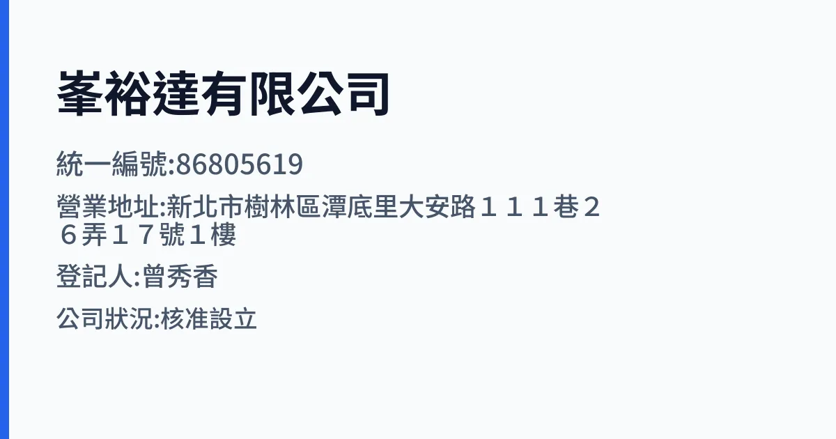 峯裕達有限公司 - 統編 86805619(新北市) 公司登記資料與營業項目詳細圖表