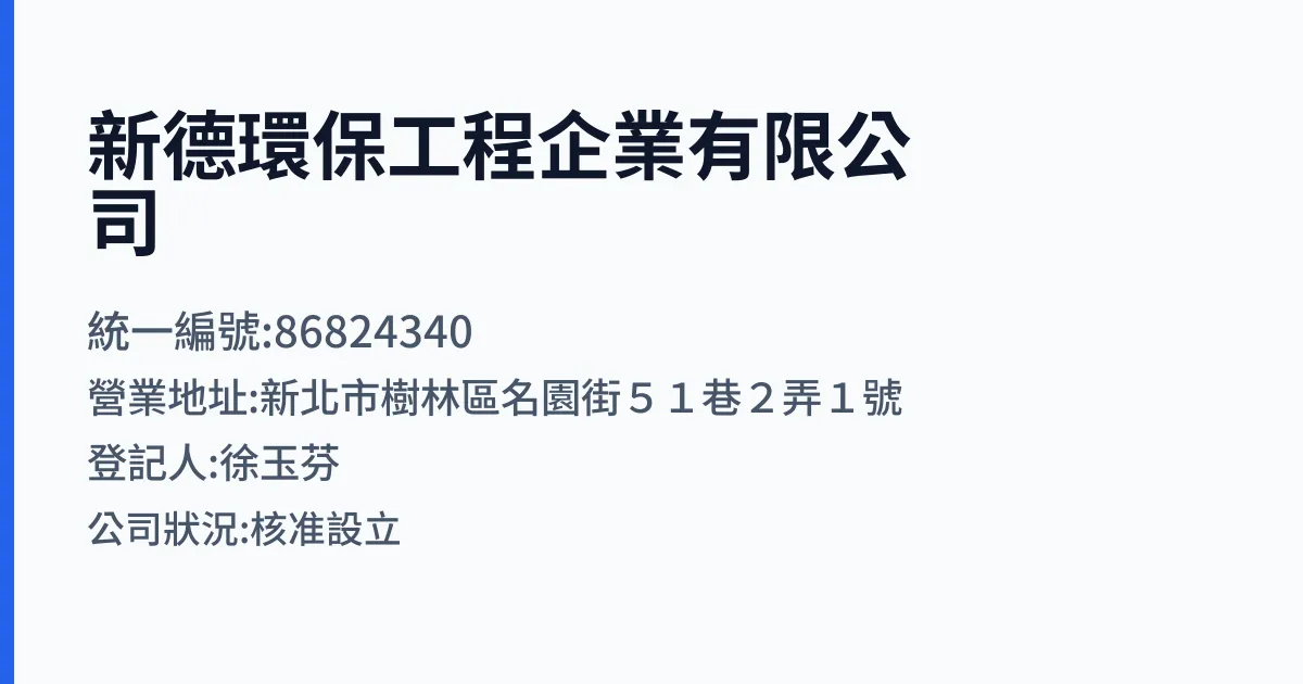 新德環保工程企業有限公司 - 統編 86824340(新北市) 公司登記資料與營業項目詳細圖表