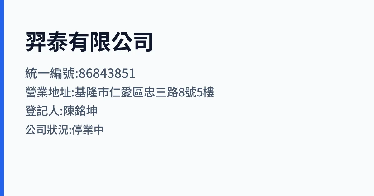 羿泰有限公司 - 統編 86843851(基隆市) 公司登記資料與營業項目詳細圖表