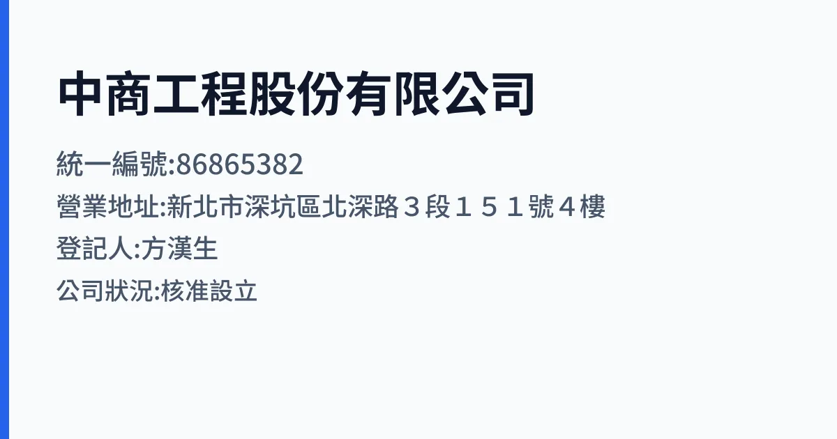 中商工程股份有限公司 - 統編 86865382（新北市） 公司登記資料與營業項目詳細圖表