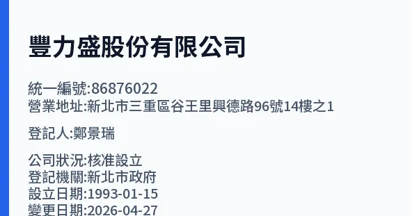 豐力盛股份有限公司的照片-統編 86876022(新北市) 公司登記資料與營業項目詳細圖表