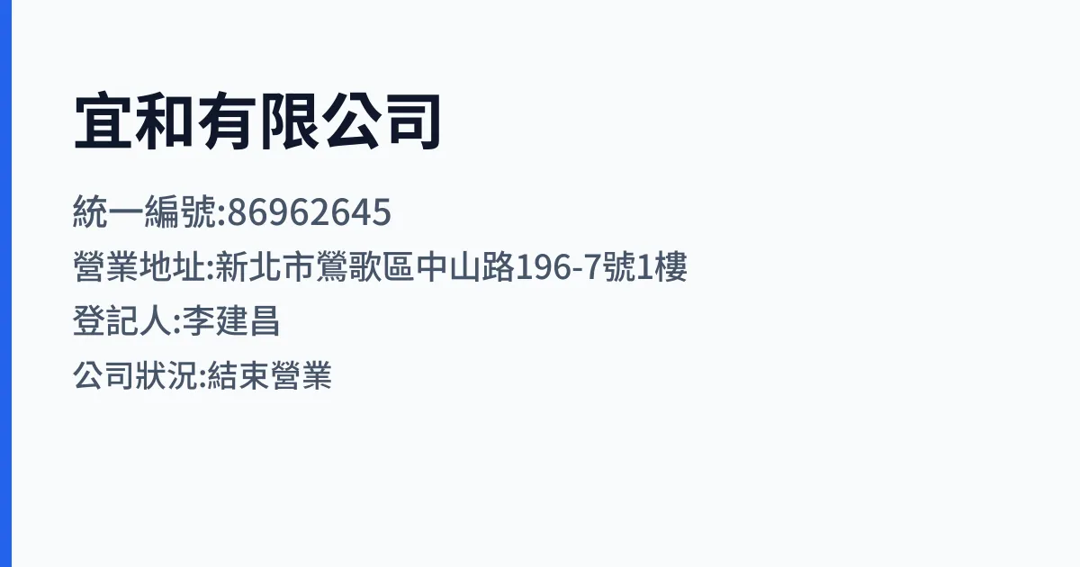 宜和有限公司 - 統編 86962645(新北市) 公司登記資料與營業項目詳細圖表
