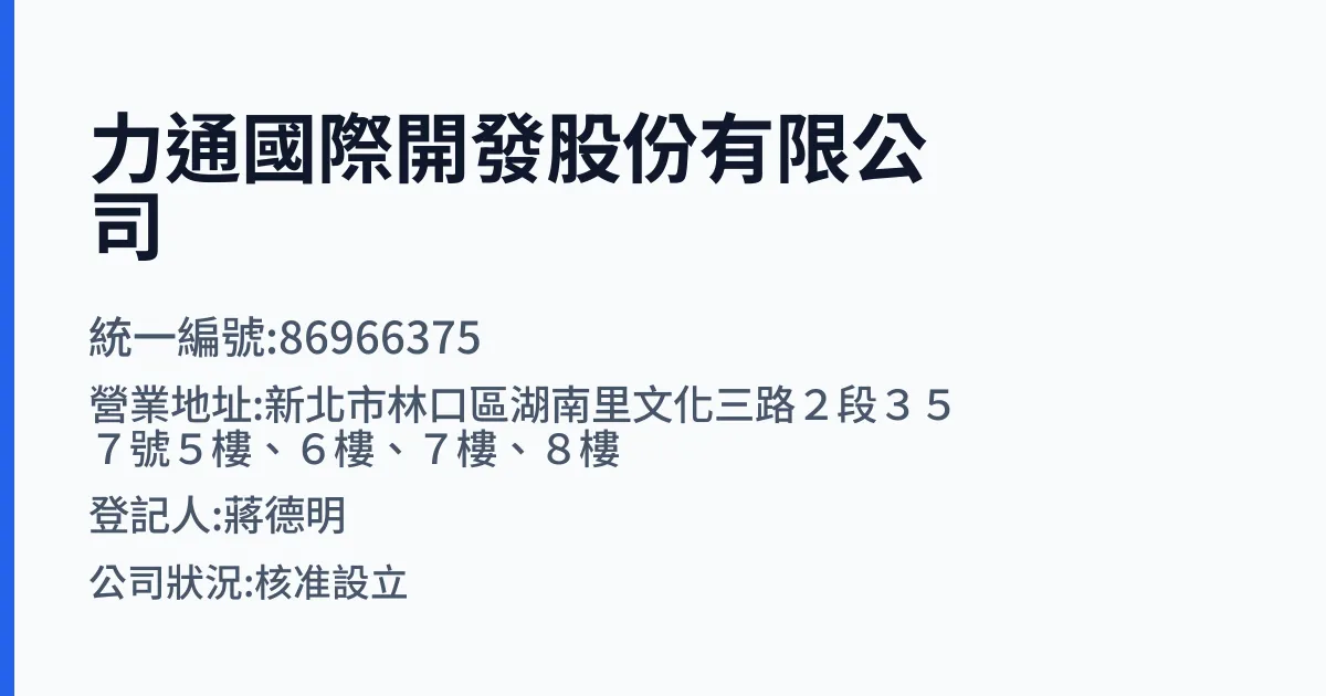 力通國際開發股份有限公司 - 統編 86966375(新北市) 公司登記資料與營業項目詳細圖表