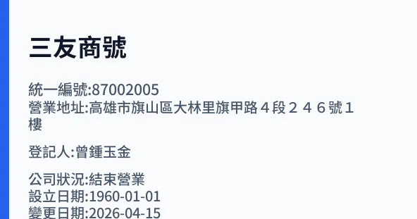 三友商號的照片-統編 87002005(高雄市) 公司登記資料與營業項目詳細圖表