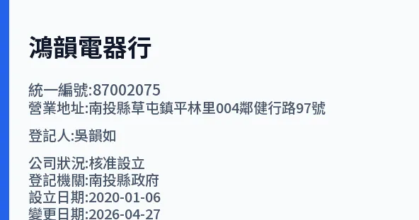 鴻韻電器行的照片-統編 87002075(南投縣) 公司登記資料與營業項目詳細圖表