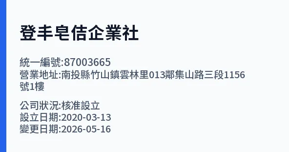 登丰皂佶企業社的照片-統編 87003665(南投縣) 公司登記資料與營業項目詳細圖表