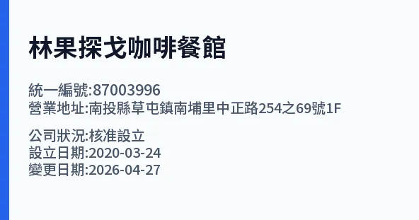 林果探戈咖啡餐館的照片-統編 87003996(南投縣) 公司登記資料與營業項目詳細圖表