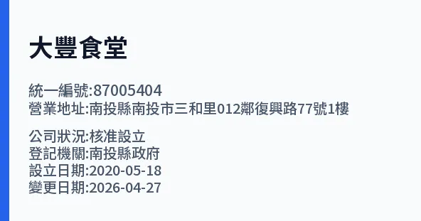 大豐食堂的照片-統編 87005404(南投縣) 公司登記資料與營業項目詳細圖表