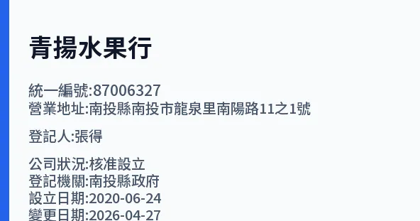 青揚水果行的照片-統編 87006327(南投縣) 公司登記資料與營業項目詳細圖表