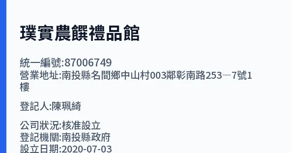 璞實農饌禮品館的照片-統編 87006749(南投縣) 公司登記資料與營業項目詳細圖表
