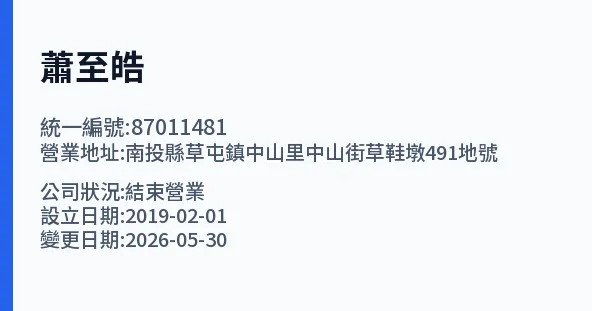 蕭至皓的照片-統編 87011481(南投縣) 公司登記資料與營業項目詳細圖表