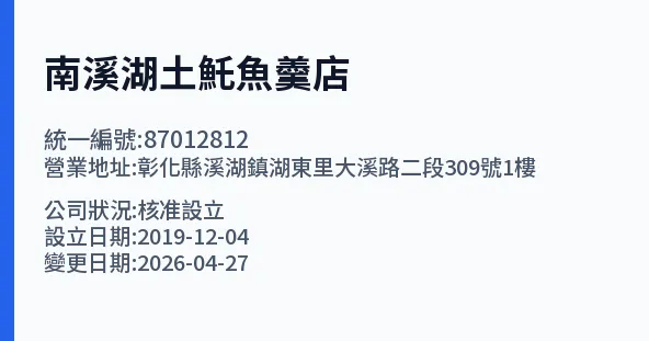 南溪湖土魠魚羹店的照片-統編 87012812(彰化縣) 公司登記資料與營業項目詳細圖表