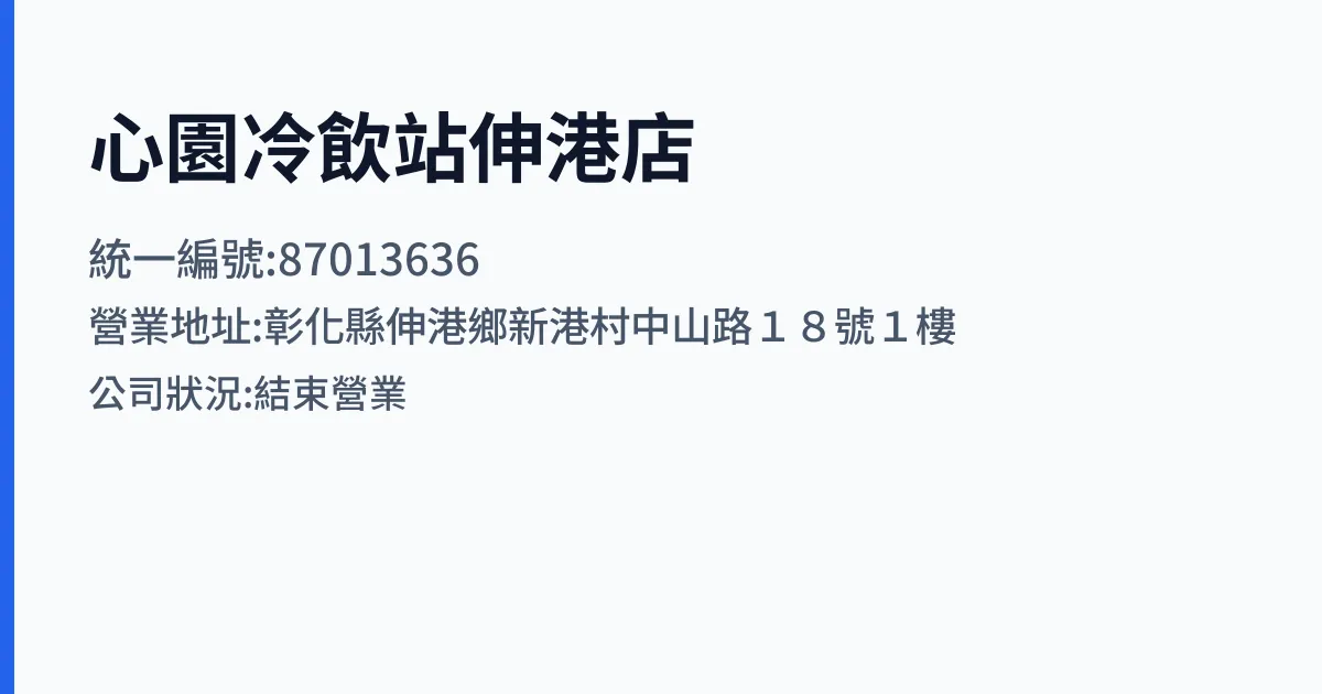 心園冷飲站伸港店 - 統編 87013636(彰化縣) 公司登記資料與營業項目詳細圖表