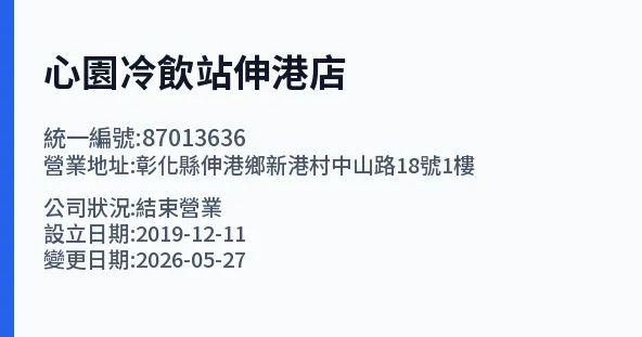 心園冷飲站伸港店的照片-統編 87013636(彰化縣) 公司登記資料與營業項目詳細圖表