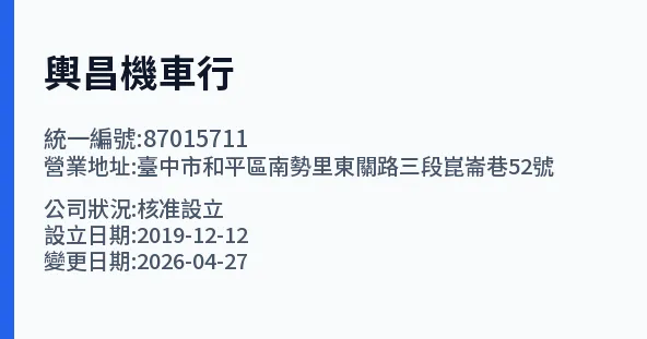 輿昌機車行的照片-統編 87015711(臺中市) 公司登記資料與營業項目詳細圖表