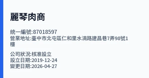 麗琴肉商的照片-統編 87018597(臺中市) 公司登記資料與營業項目詳細圖表