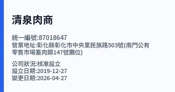 清泉肉商的照片-統編 87018647(彰化縣) 公司登記資料與營業項目詳細圖表