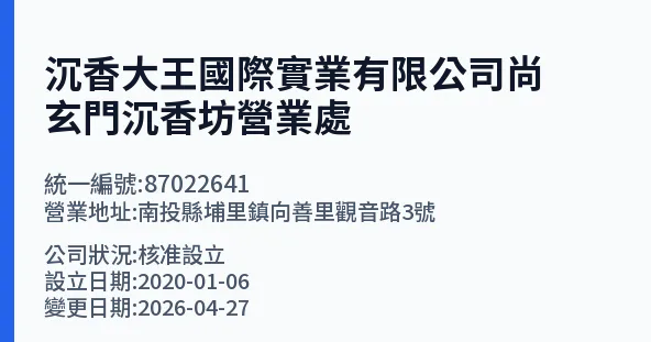 沉香大王國際實業有限公司尚玄門沉香坊營業處的照片-統編 87022641(南投縣) 公司登記資料與營業項目詳細圖表