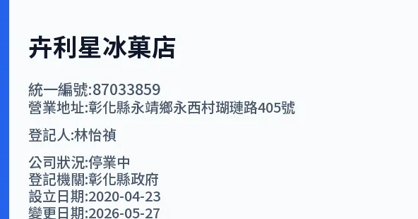 卉利星冰菓店的照片-統編 87033859(彰化縣) 公司登記資料與營業項目詳細圖表