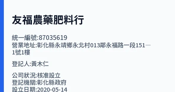 友福農藥肥料行的照片-統編 87035619(彰化縣) 公司登記資料與營業項目詳細圖表