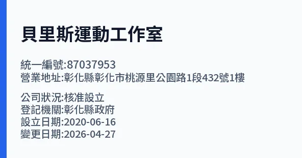 貝里斯運動工作室的照片-統編 87037953(彰化縣) 公司登記資料與營業項目詳細圖表
