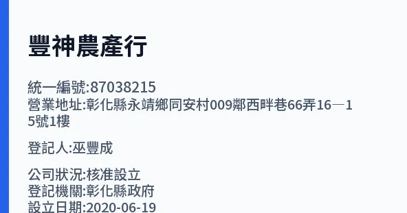 豐神農產行的照片-統編 87038215(彰化縣) 公司登記資料與營業項目詳細圖表