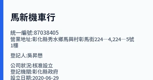 馬新機車行的照片-統編 87038405(彰化縣) 公司登記資料與營業項目詳細圖表