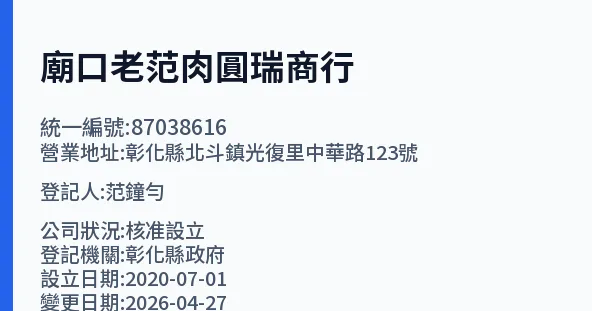 廟口老范肉圓瑞商行的照片-統編 87038616(彰化縣) 公司登記資料與營業項目詳細圖表