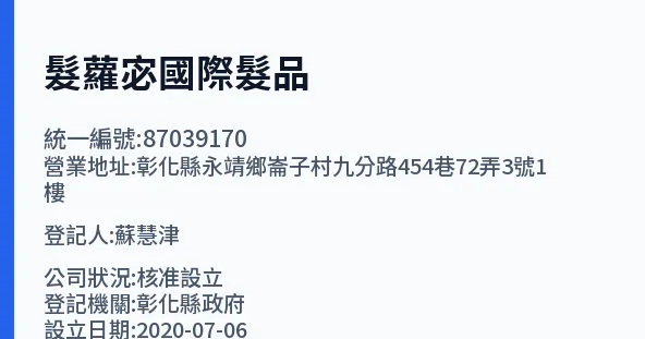 髮蘿宓國際髮品的照片-統編 87039170(彰化縣) 公司登記資料與營業項目詳細圖表