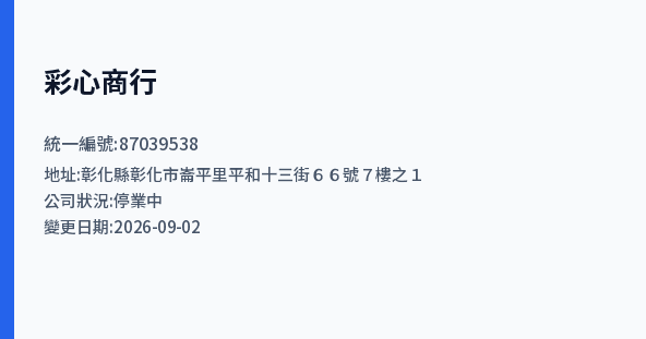 彩心商行的照片-統編 87039538(彰化縣) 公司登記資料與營業項目詳細圖表