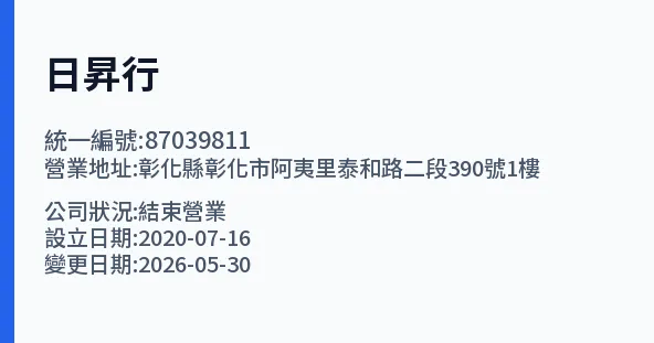 日昇行的照片-統編 87039811(彰化縣) 公司登記資料與營業項目詳細圖表