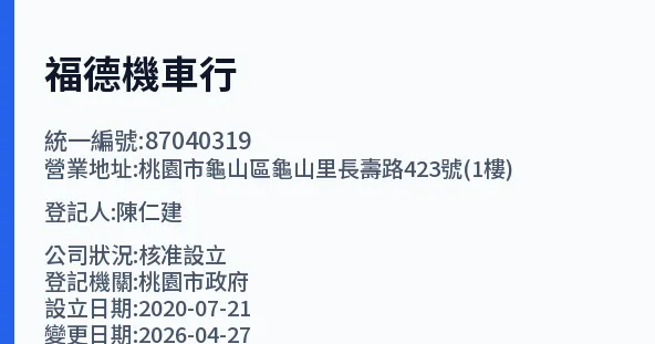 福德機車行的照片-統編 87040319(桃園市) 公司登記資料與營業項目詳細圖表