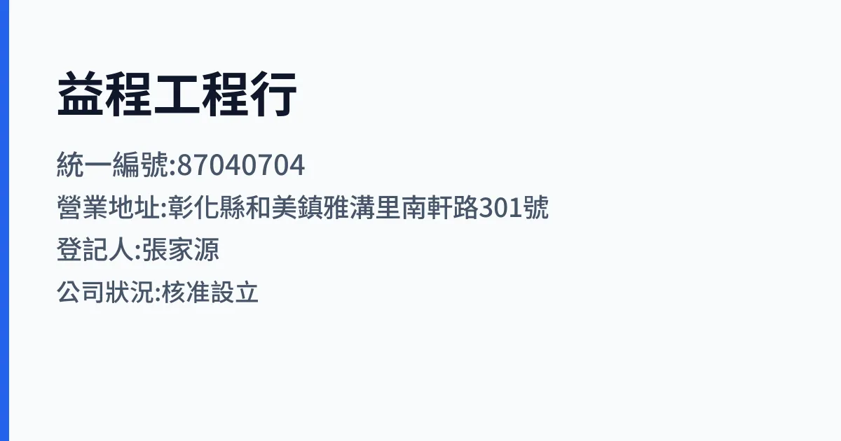 益程工程行 - 統編 87040704(彰化縣) 公司登記資料與營業項目詳細圖表