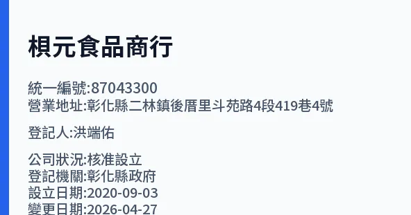 梖元食品商行的照片-統編 87043300(彰化縣) 公司登記資料與營業項目詳細圖表