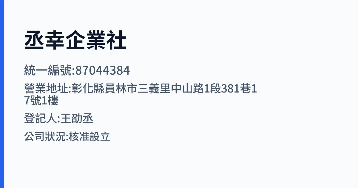 丞幸企業社 - 統編 87044384(彰化縣) 公司登記資料與營業項目詳細圖表
