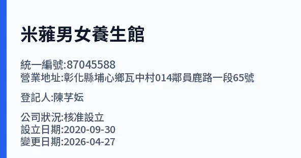 米蕥男女養生館的照片-統編 87045588(彰化縣) 公司登記資料與營業項目詳細圖表