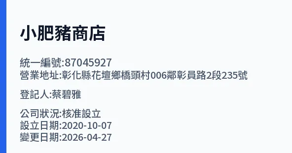 小肥豬商店的照片-統編 87045927(彰化縣) 公司登記資料與營業項目詳細圖表