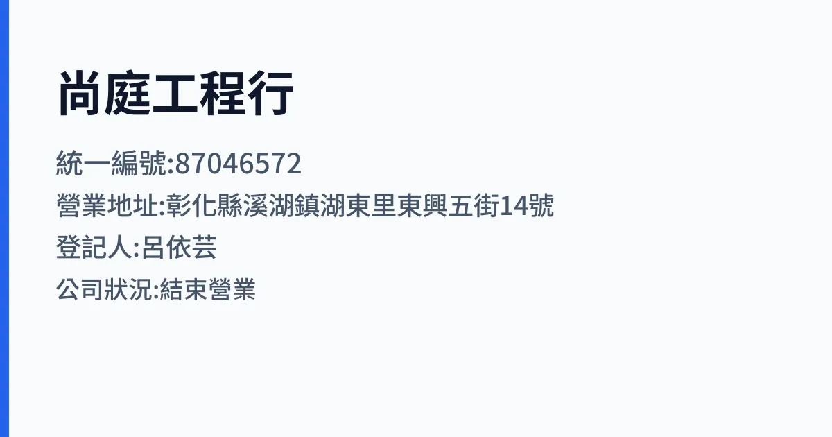 尚庭工程行 - 統編 87046572(彰化縣) 公司登記資料與營業項目詳細圖表